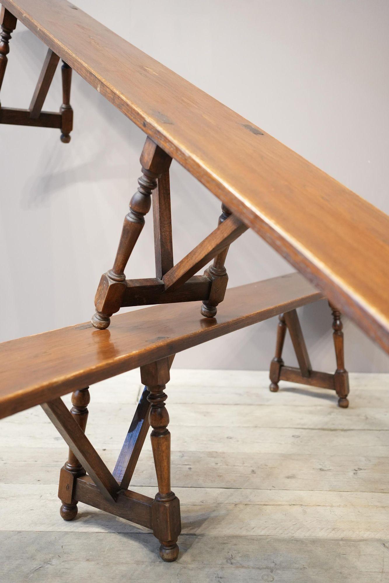 Pair of early 20th century 3m long Oak benches For Sale at 1stDibs