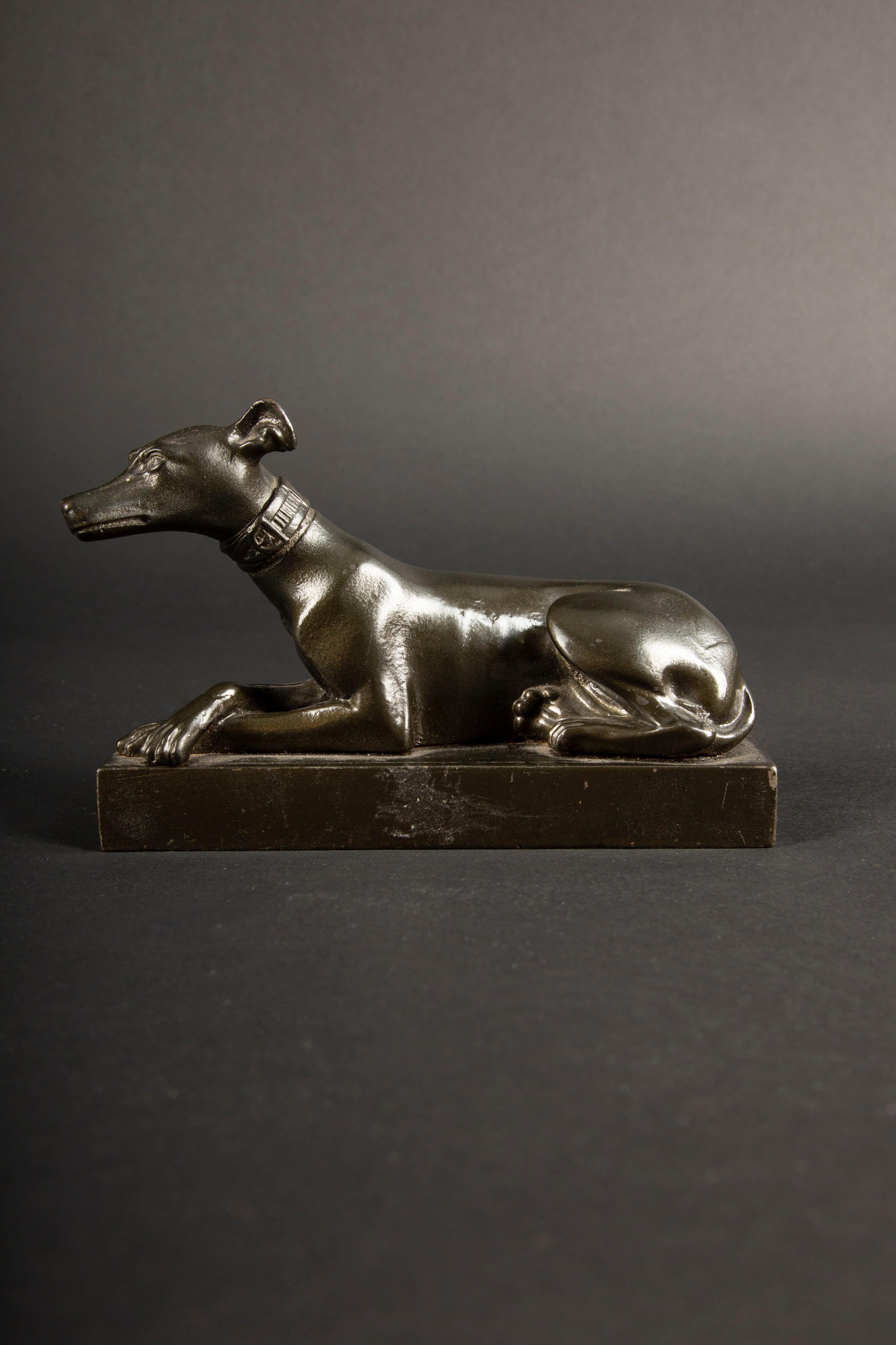Pair of Early 20th Century Bronze Reclining Greyhounds For Sale at 1stDibs