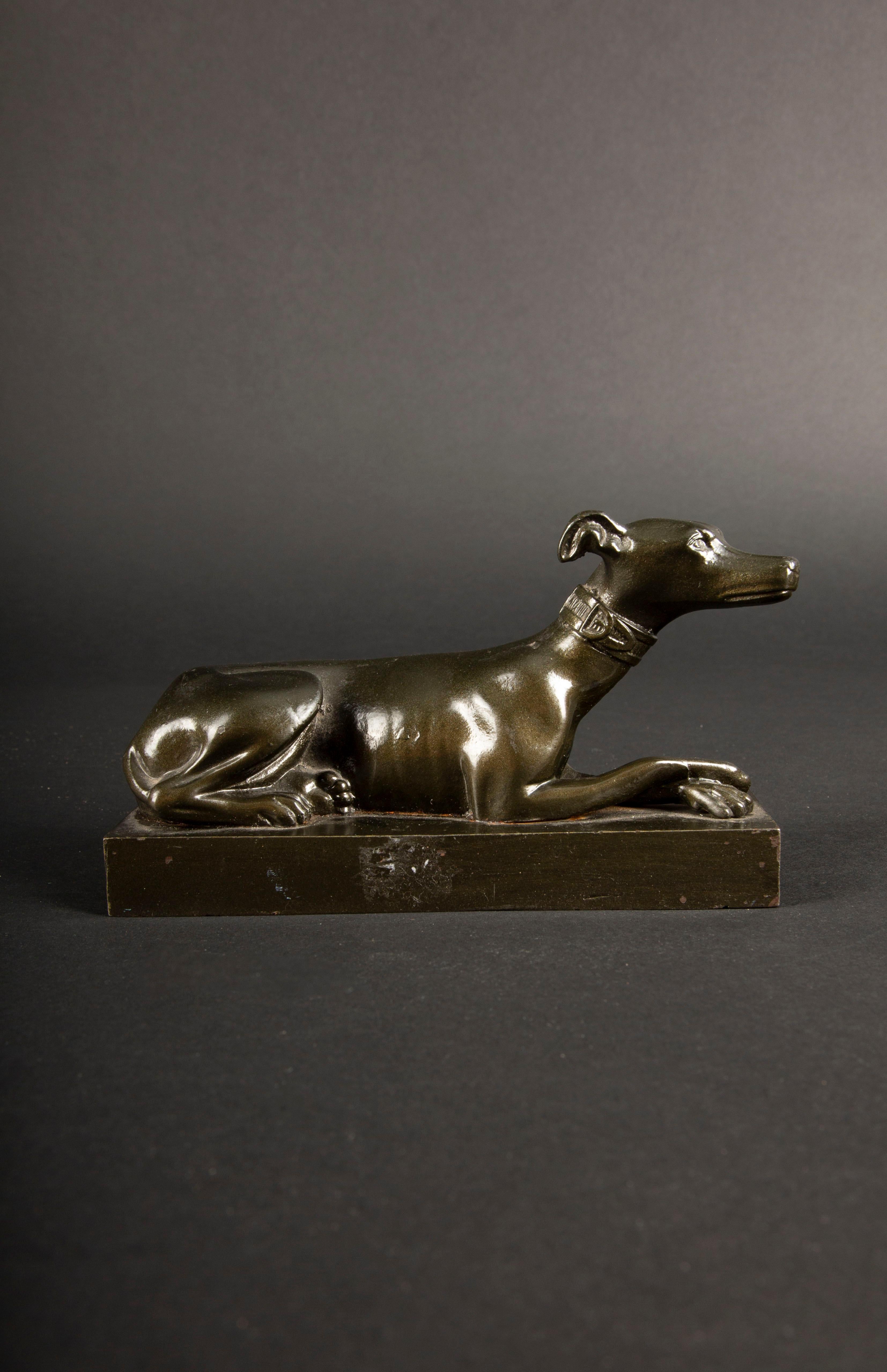 Pair of Early 20th Century Bronze Reclining Greyhounds For Sale at 1stDibs