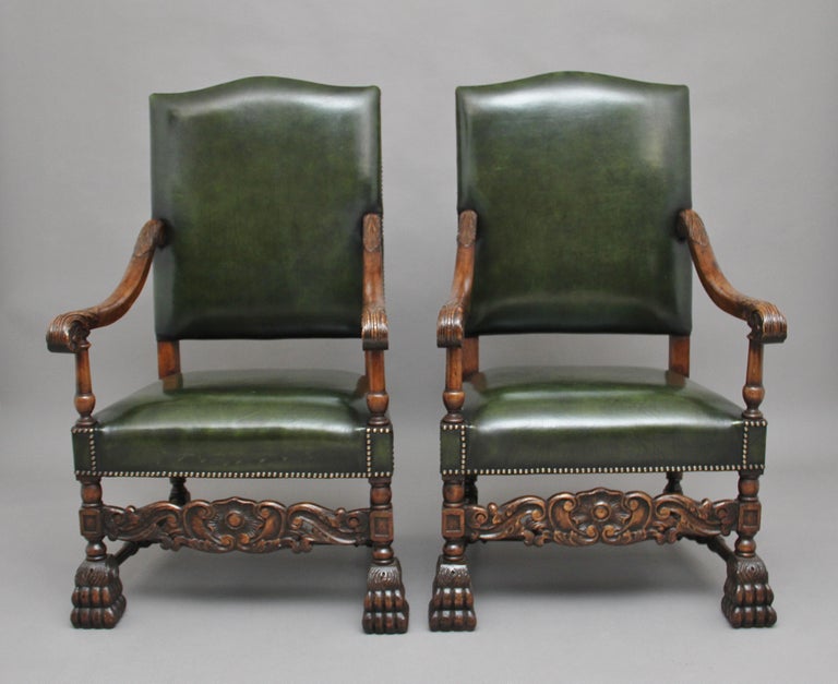 Pair of Early 20th Century Carved Armchairs in the Carolean Style For ...