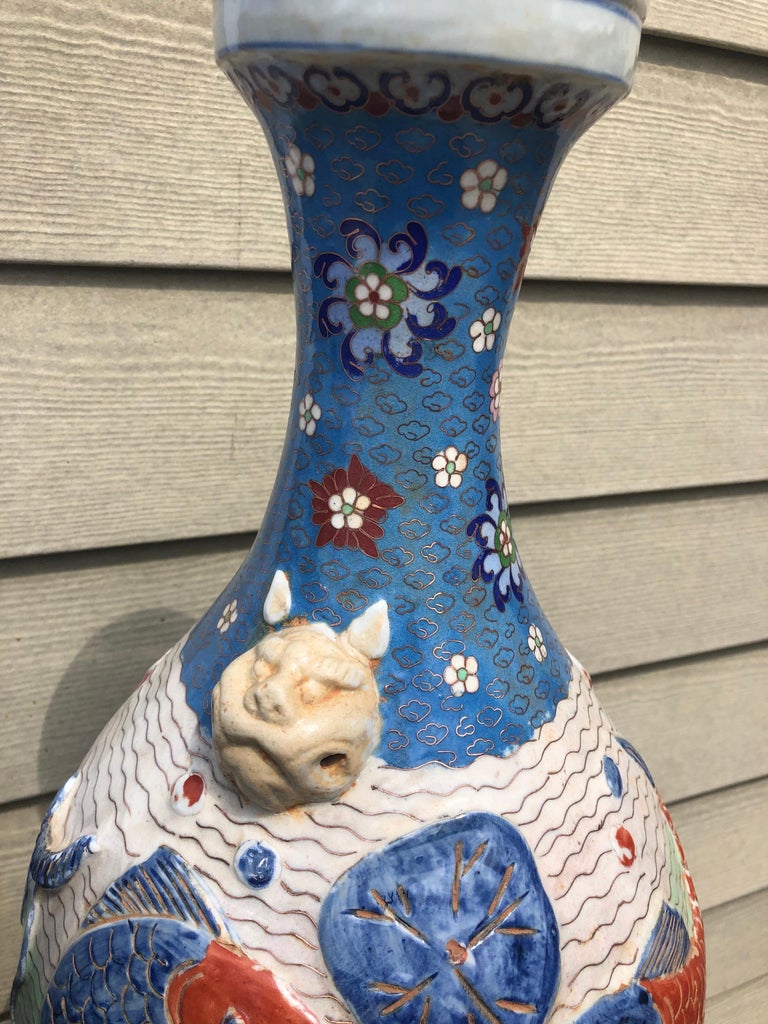 Pair of early 20th Century Chinese Cloisonne Vases with Fish For Sale ...