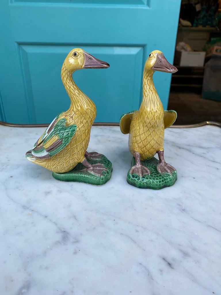 Pair of Early 20th Century Chinese Glazed Ceramic Yellow Ducks, 1 ...