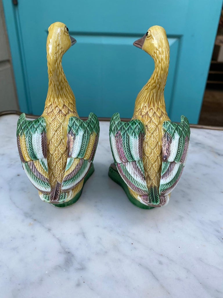 Pair of Early 20th Century Chinese Glazed Ceramic Yellow Ducks, 1 ...