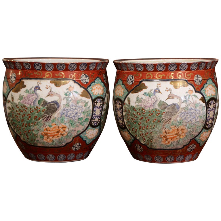 Pair of Early 20th Century Chinese Painted and Gilt Porcelain Planters ...