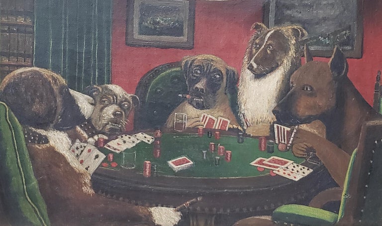 Pair of Early 20th Century "Dogs Playing Poker" Original Oil Paintings ...