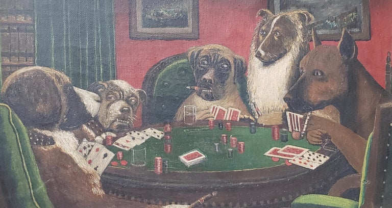 Pair of Early 20th Century "Dogs Playing Poker" Original Oil Paintings ...