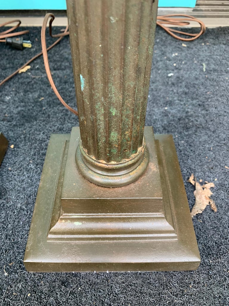 Pair of Early 20th Century Fluted Column Lamps with Crystal Oil Font ...