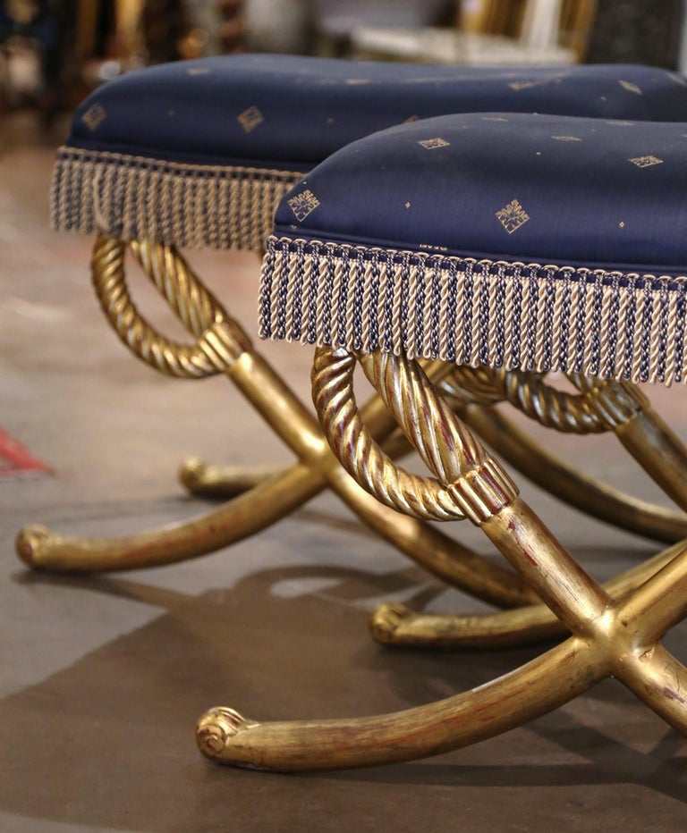 Pair of Early 20th Century French Carved Giltwood Stools with Cross ...