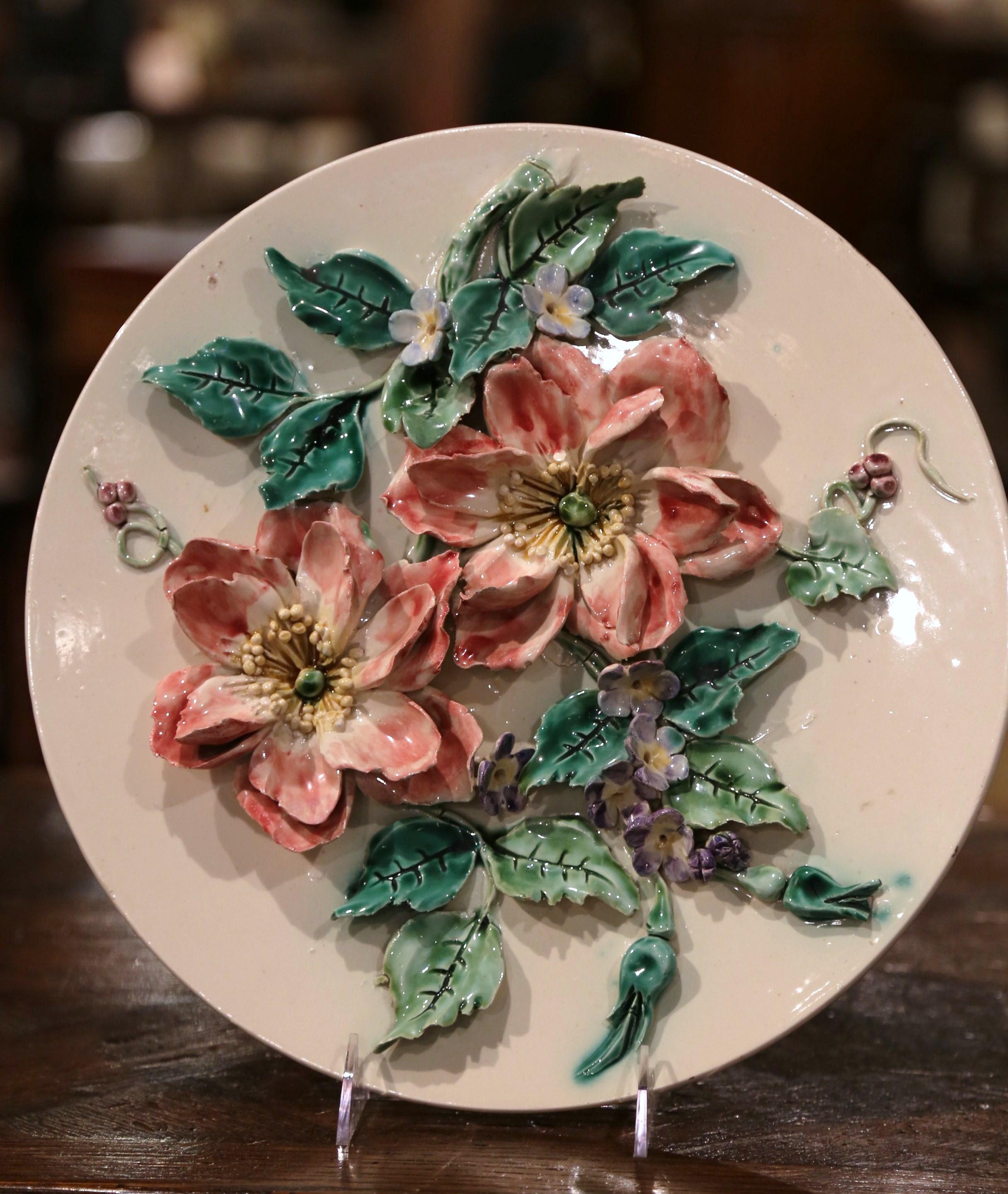 Pair of Early 20th Century French Hand Painted Ceramic Barbotine Wall ...