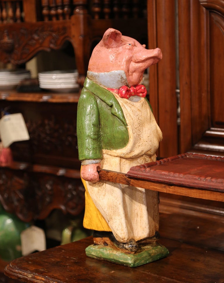 Pair of Early 20th Century French Hand Painted Ceramic Pig Sculptures ...