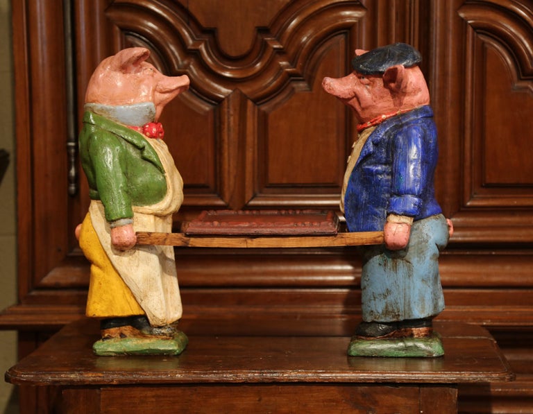 Pair of Early 20th Century French Hand Painted Ceramic Pig Sculptures ...