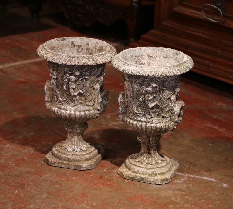 Pair of Early 20th Century French Outdoor Carved Cast Stone Vases at ...