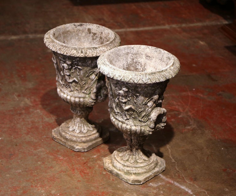 Pair of Early 20th Century French Outdoor Carved Cast Stone Vases at ...
