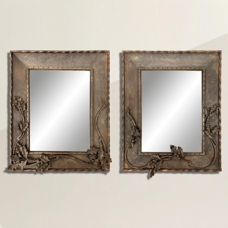 Pair of Early 20th Century French Wrought Iron Oak Leaf Mirrors For ...