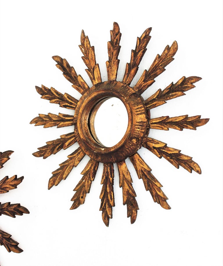 Pair of Early 20th Century Giltwood Mini Sunburst Mirrors at 1stDibs