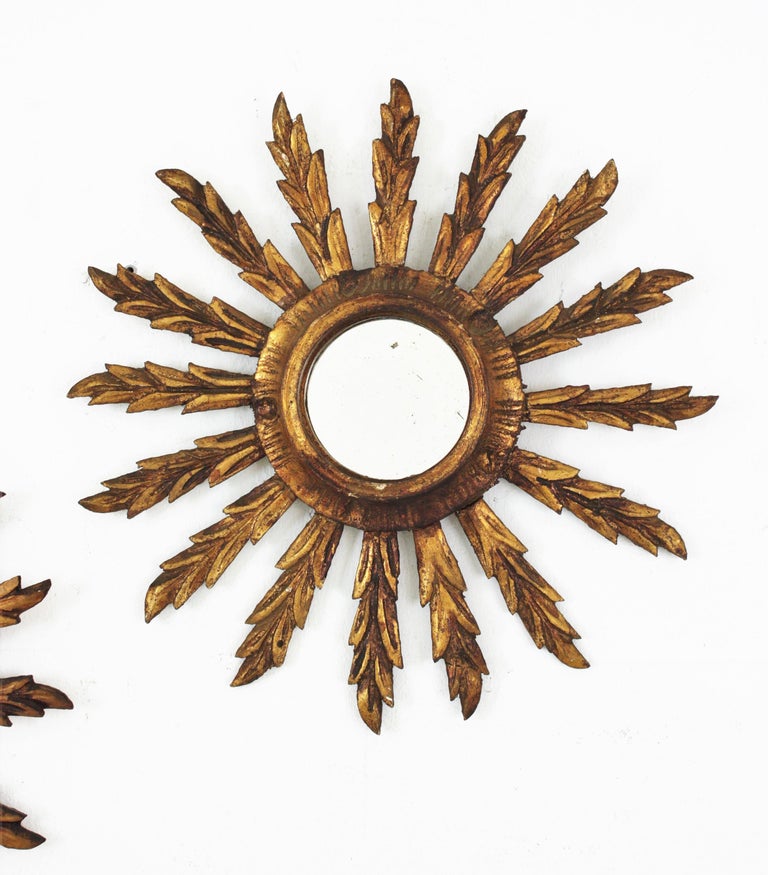 Pair of Early 20th Century Giltwood Mini Sunburst Mirrors at 1stDibs