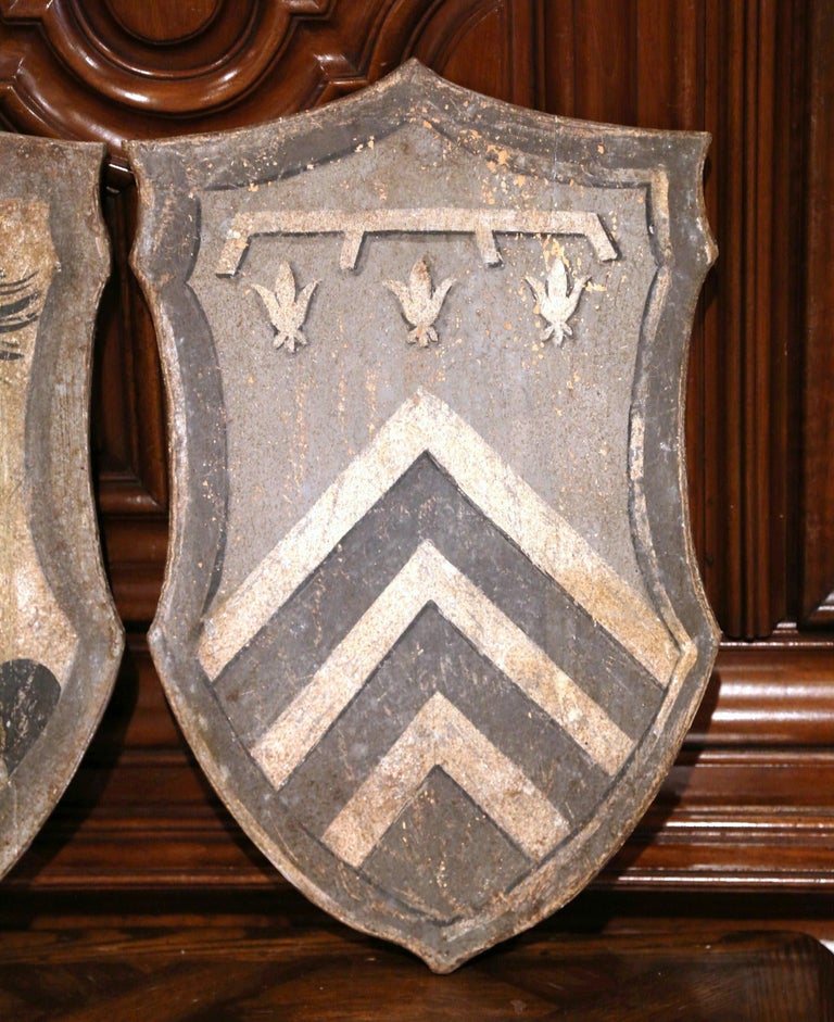 Pair of Early 20th Century Italian Carved Painted Wall Hanging Shields ...