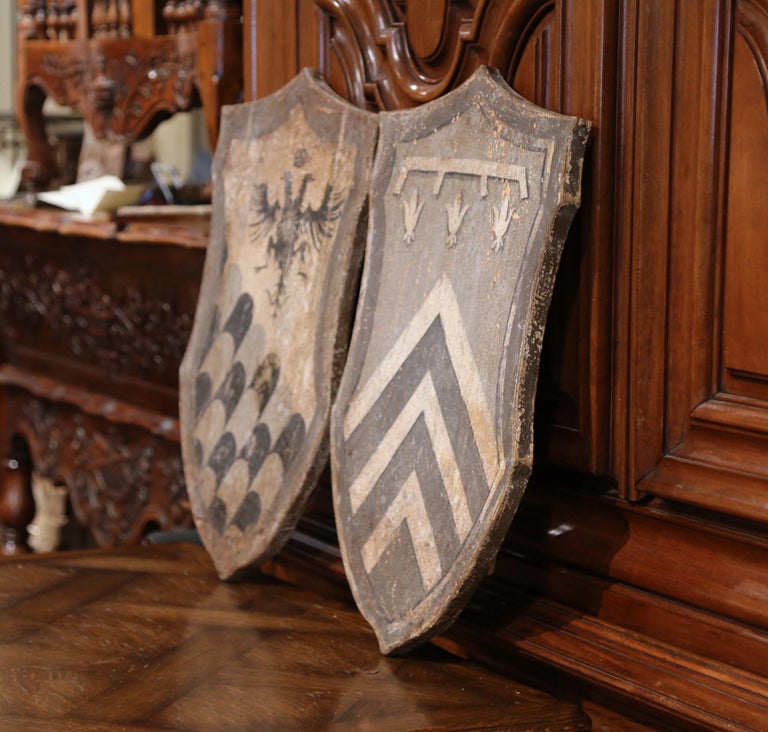 Pair of Early 20th Century Italian Carved Painted Wall Hanging Shields ...