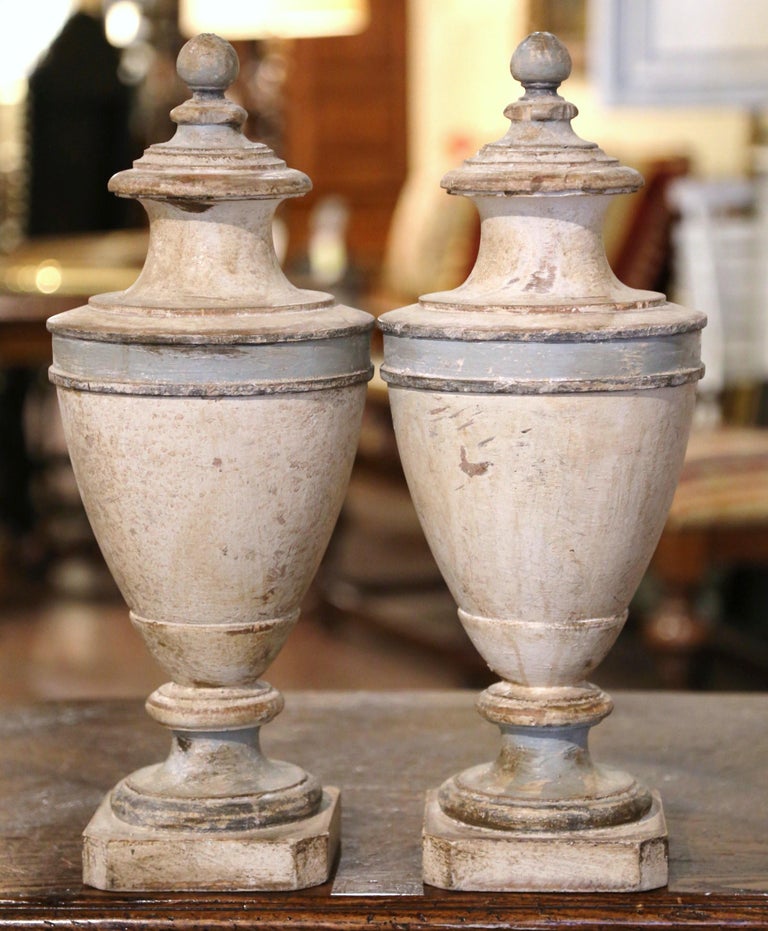 Pair of Early 20th Century Italian Hand Carved Oak and Painted Urns ...