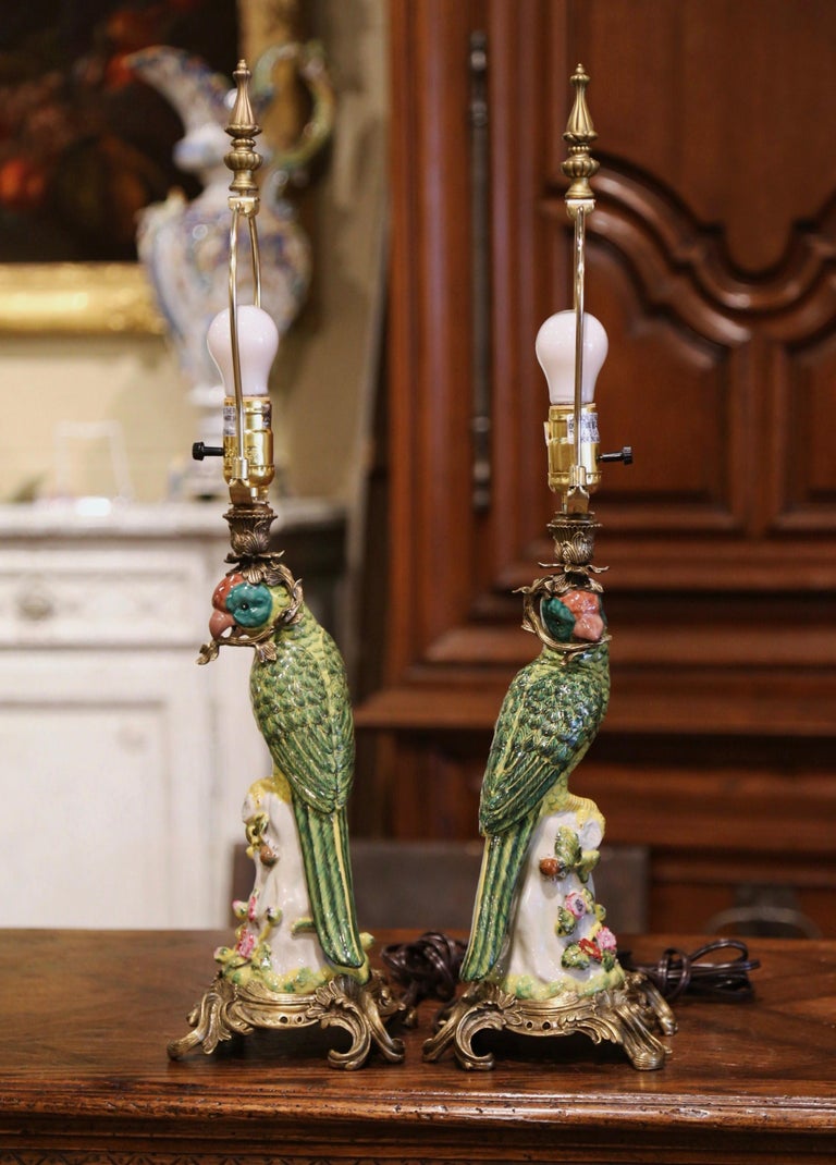 Pair of Early 20th Century Painted Porcelain Parrot Table Lamps on ...