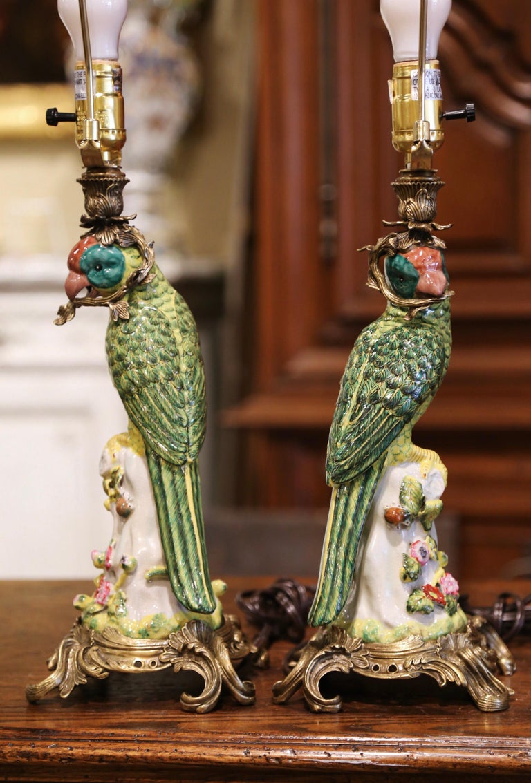 Pair of Early 20th Century Painted Porcelain Parrot Table Lamps on ...