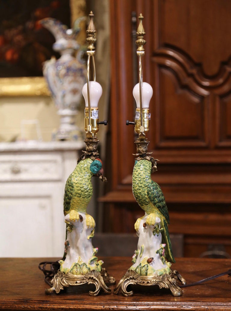 Pair of Early 20th Century Painted Porcelain Parrot Table Lamps on ...