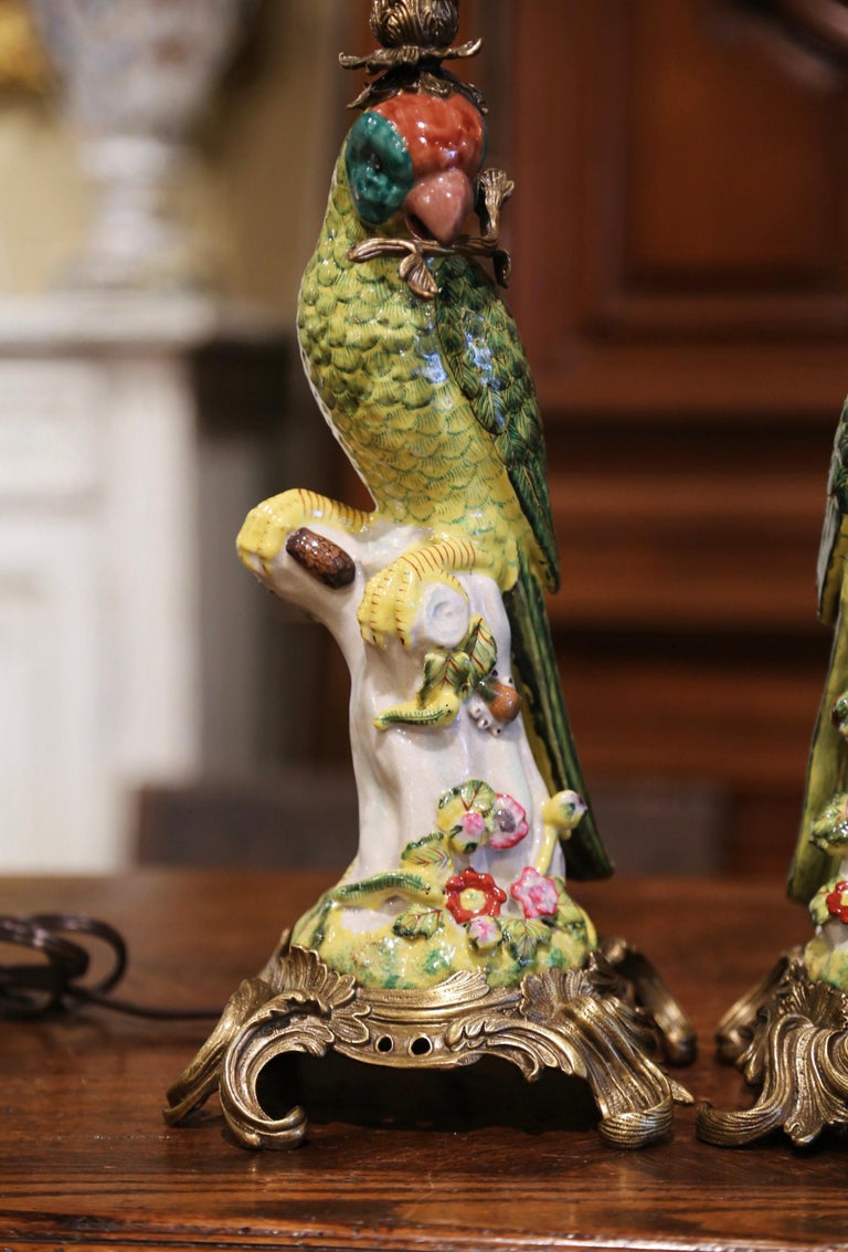 Pair of Early 20th Century Painted Porcelain Parrot Table Lamps on ...