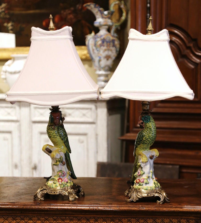 Pair of Early 20th Century Painted Porcelain Parrot Table Lamps on ...