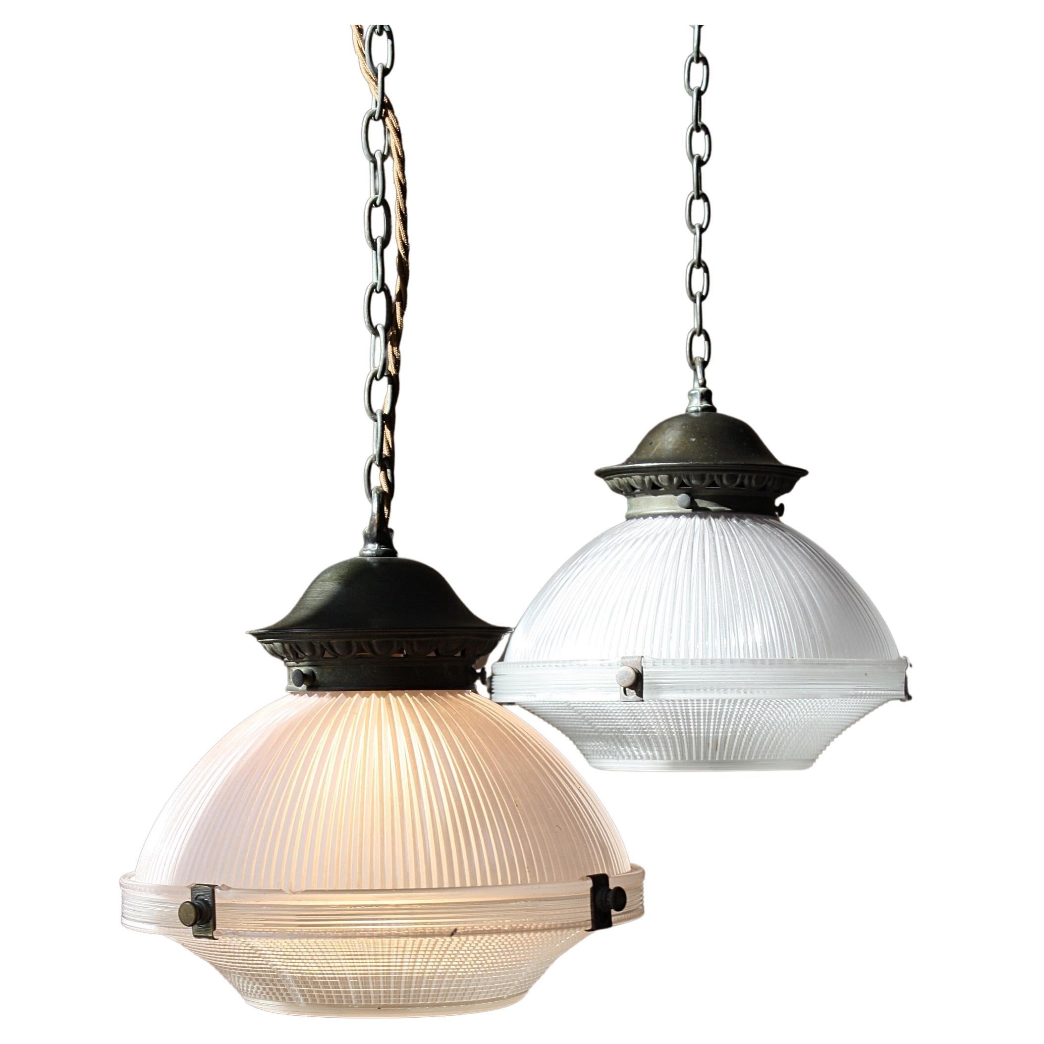 Pair of Early 20th Century Two Part Prismatic Holophane Pendants at 1stDibs