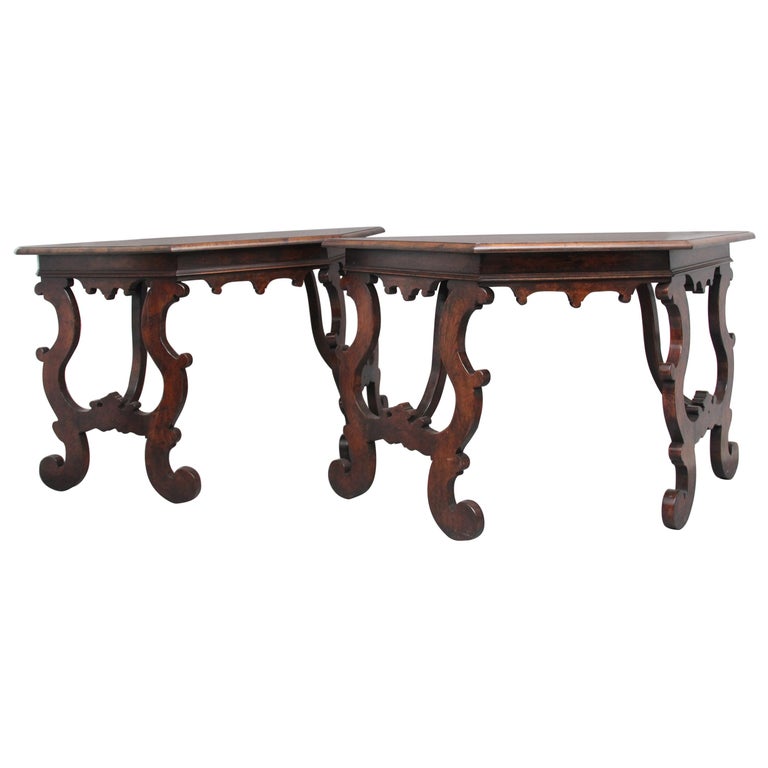 Pair of Early 20th Century Walnut Consul Tables at 1stDibs