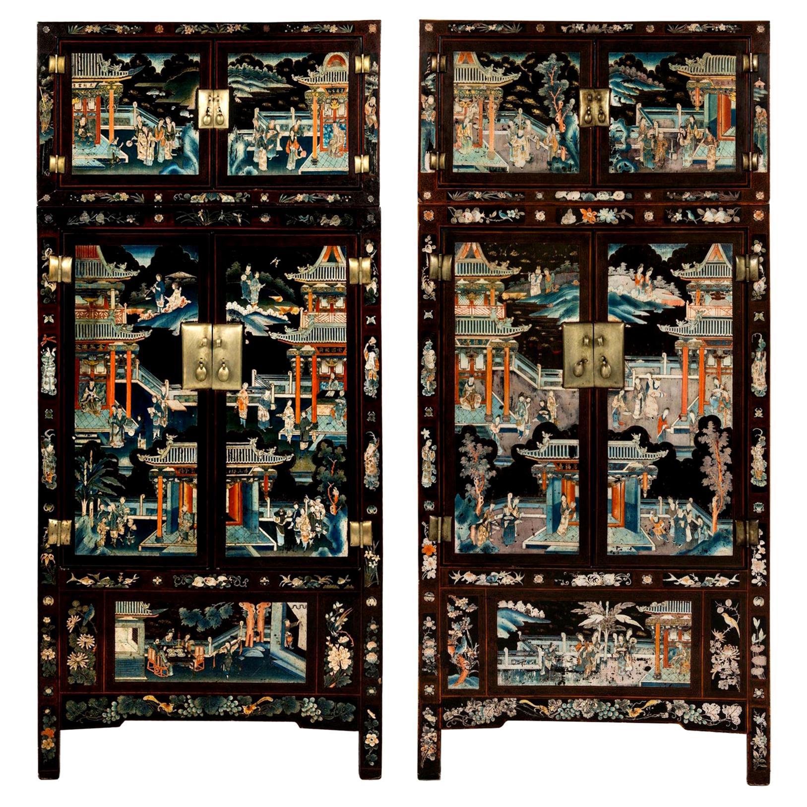 Pair of Early 20th Chinese Ming Style Painted Cabinets at 1stDibs
