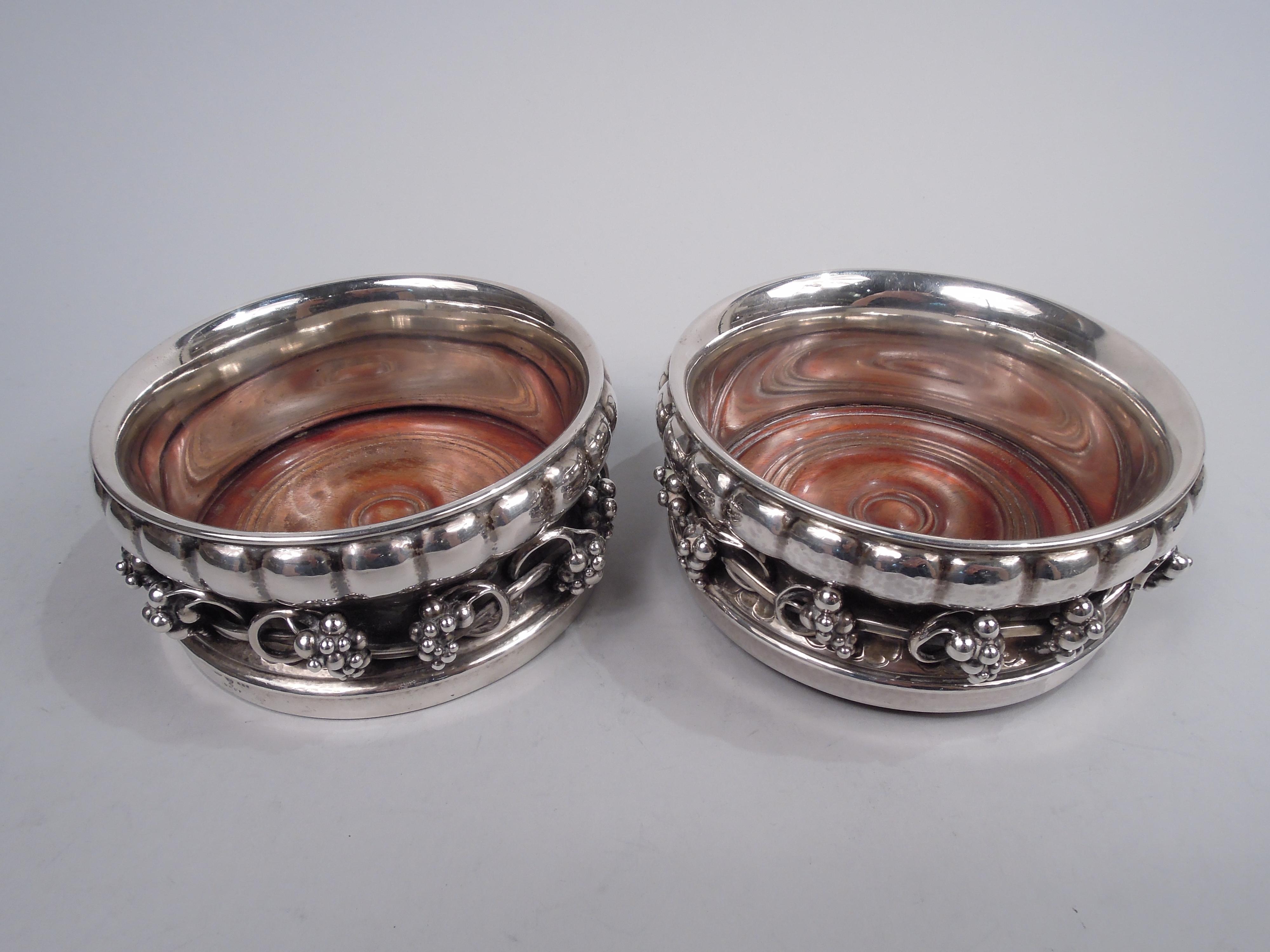 Pair of Early Georg Jensen Grapevine Silver Wine Bottle Coasters For ...
