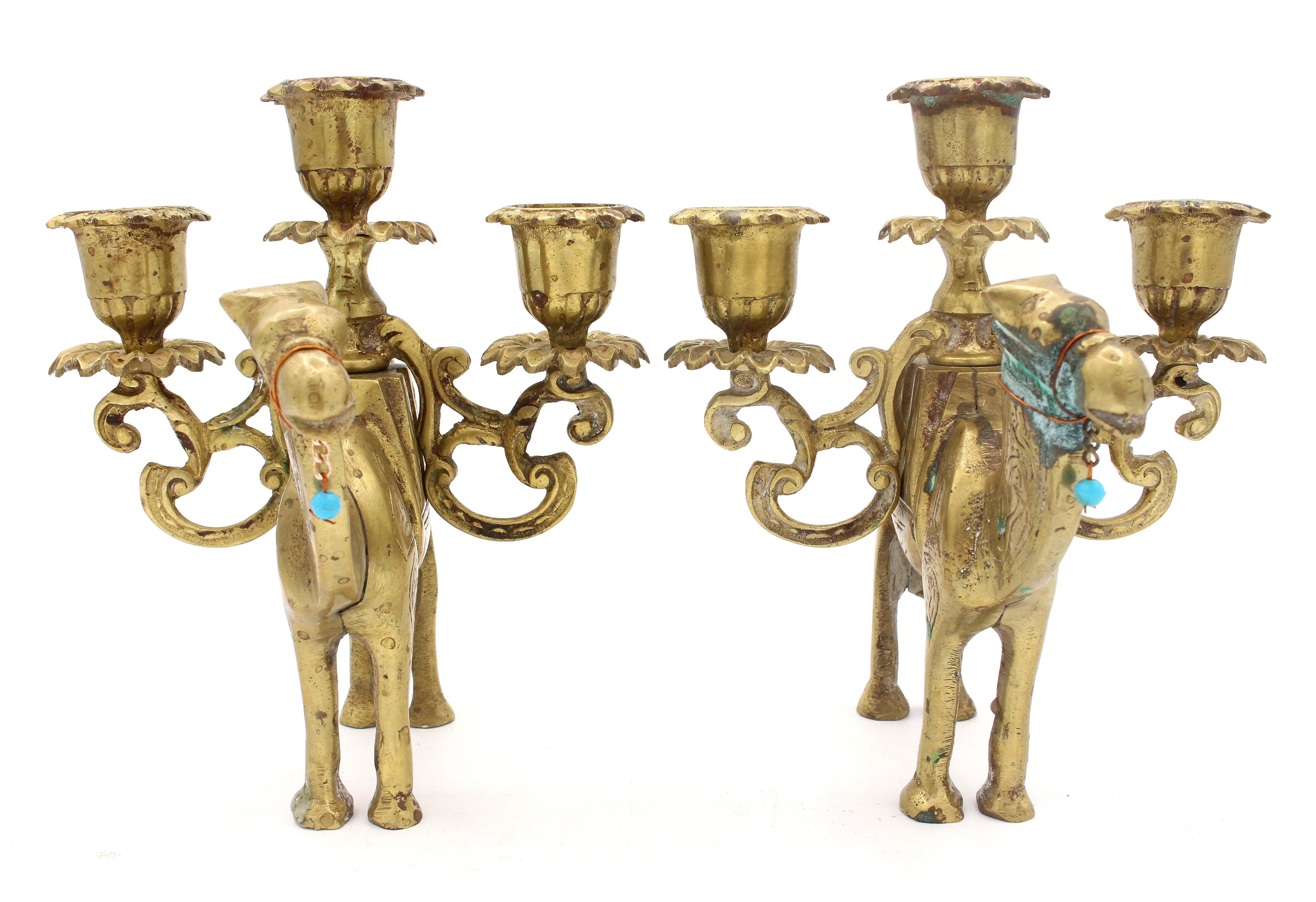 Pair of Early-Mid 20th Century Brass Camel Candelabras For Sale at 1stDibs