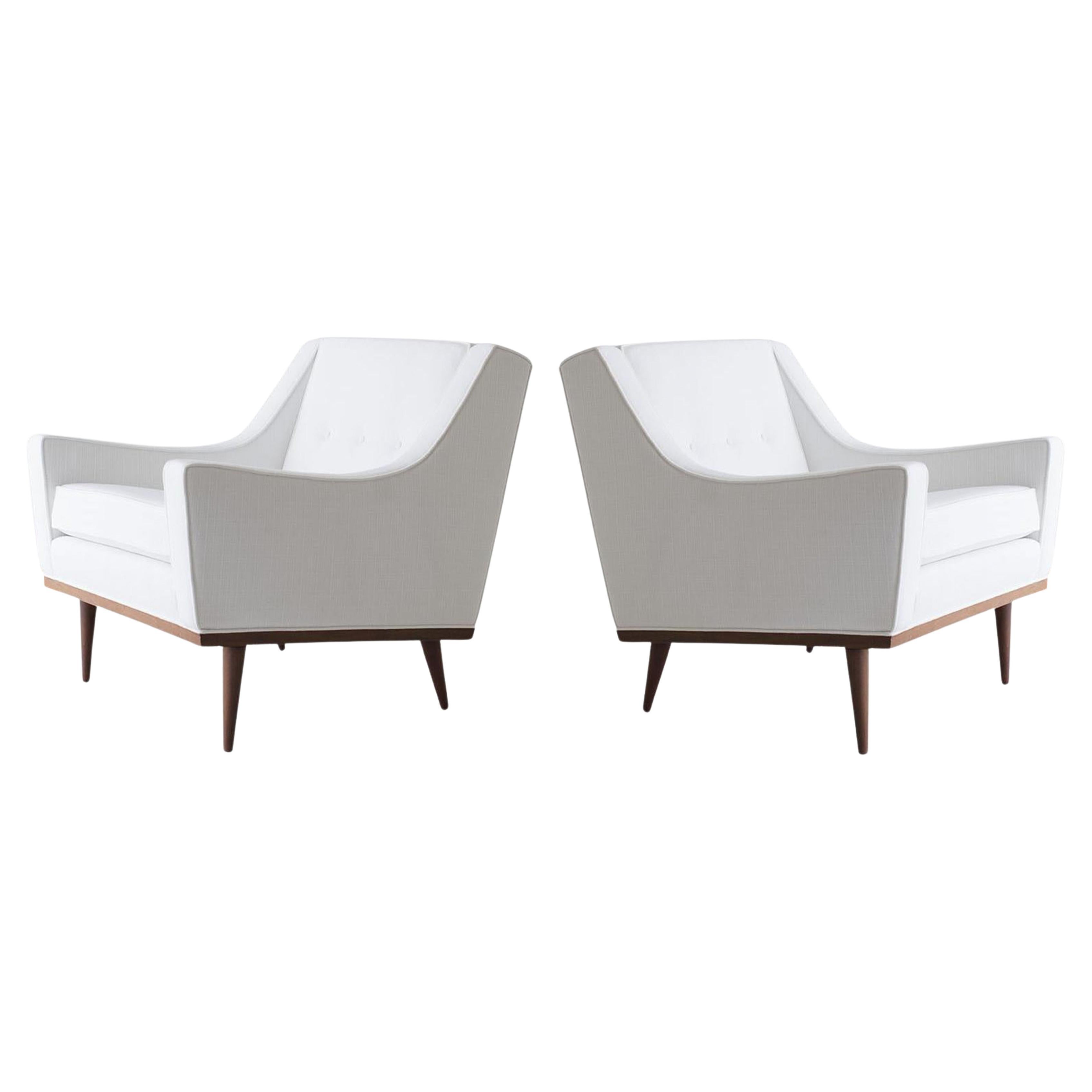 Pair of Brass Milo Baughman Cream Nubby Arm Chairs For Sale at 1stDibs