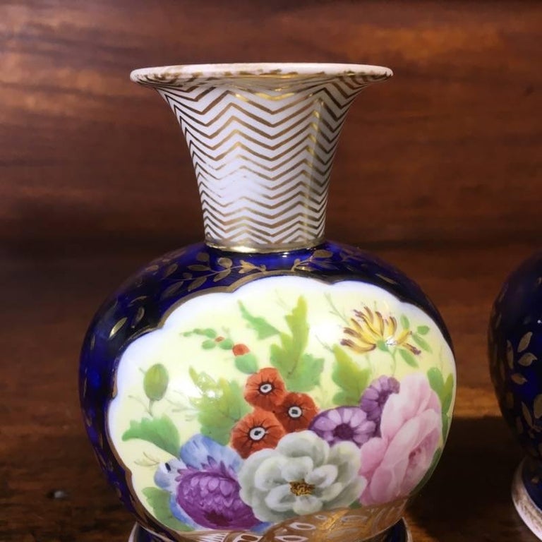 Pair of Early Minton Vases, Flower Panels, circa 1825 at 1stDibs