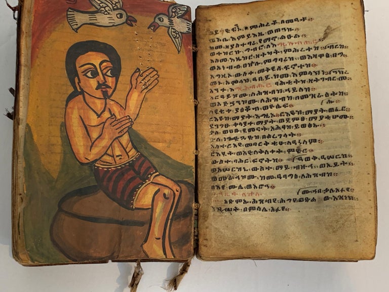 Pair of Early Wood Bound Hand Decorated Coptic Religious Books at 1stDibs