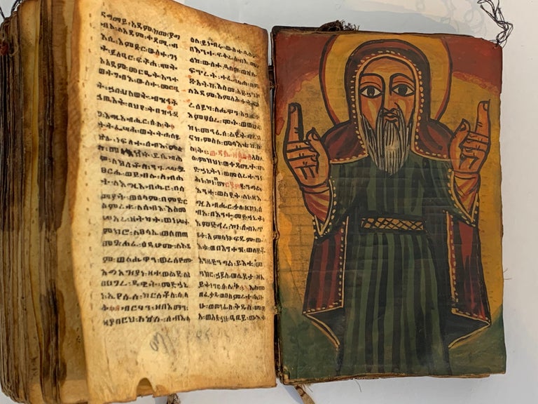 Pair of Early Wood Bound Hand Decorated Coptic Religious Books at 1stDibs