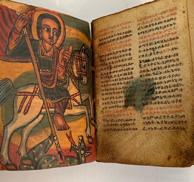 Pair of Early Wood Bound Hand Decorated Coptic Religious Books at 1stDibs