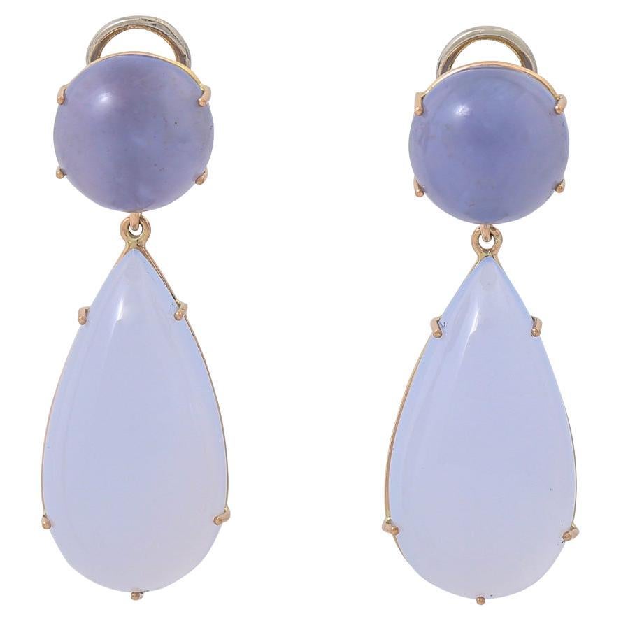Blue Chalcedony drop Earrings with Moonstone leaves at 1stDibs