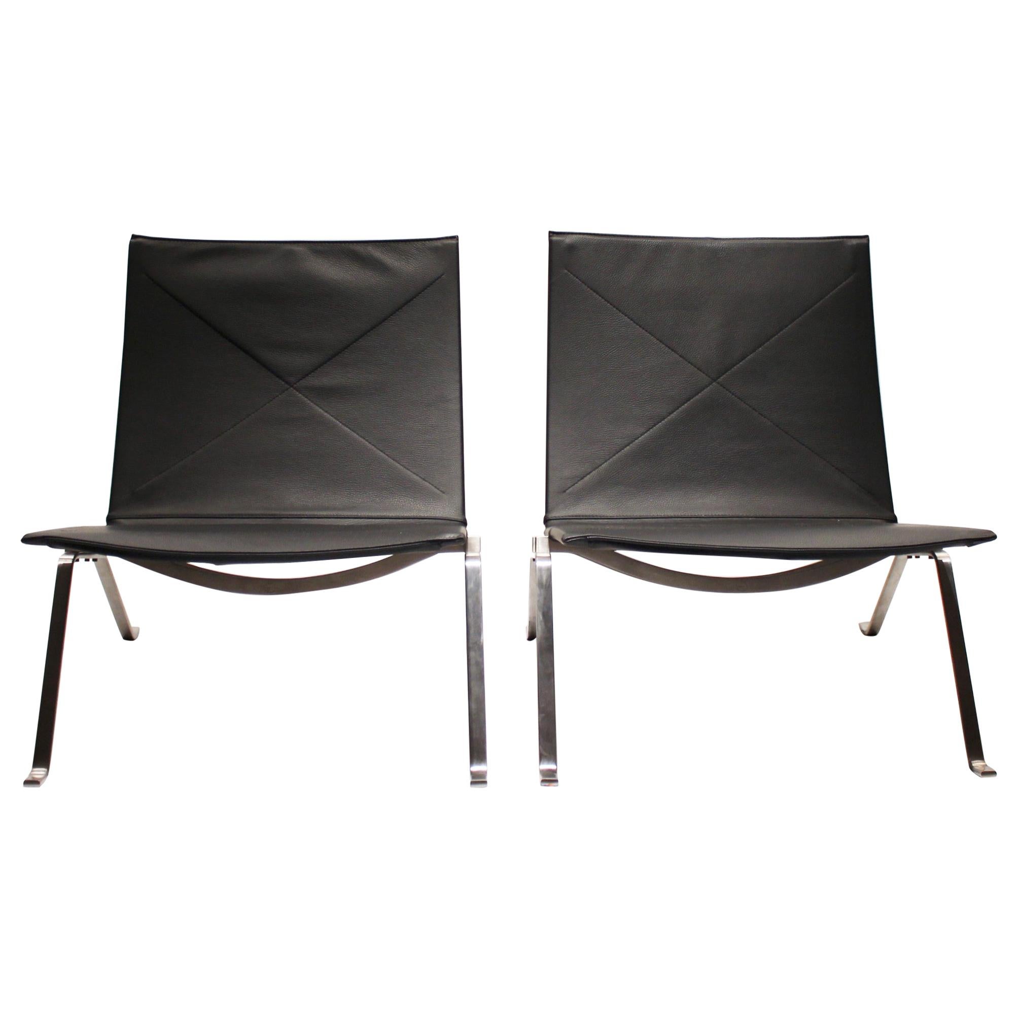 Poul Kjaerholm PK22 Black Leather Fauteuil for Fritz Hansen, Set of Two For Sale at 1stDibs