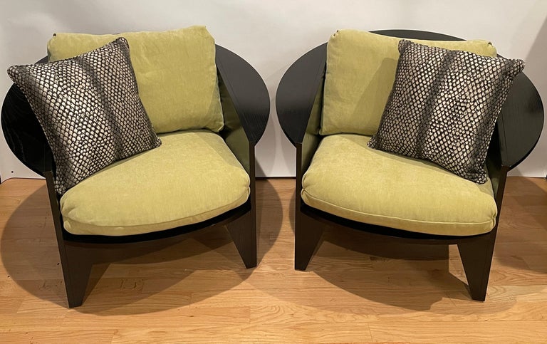 Pair of Ebonized Ash Circle Club Chairs For Sale at 1stDibs