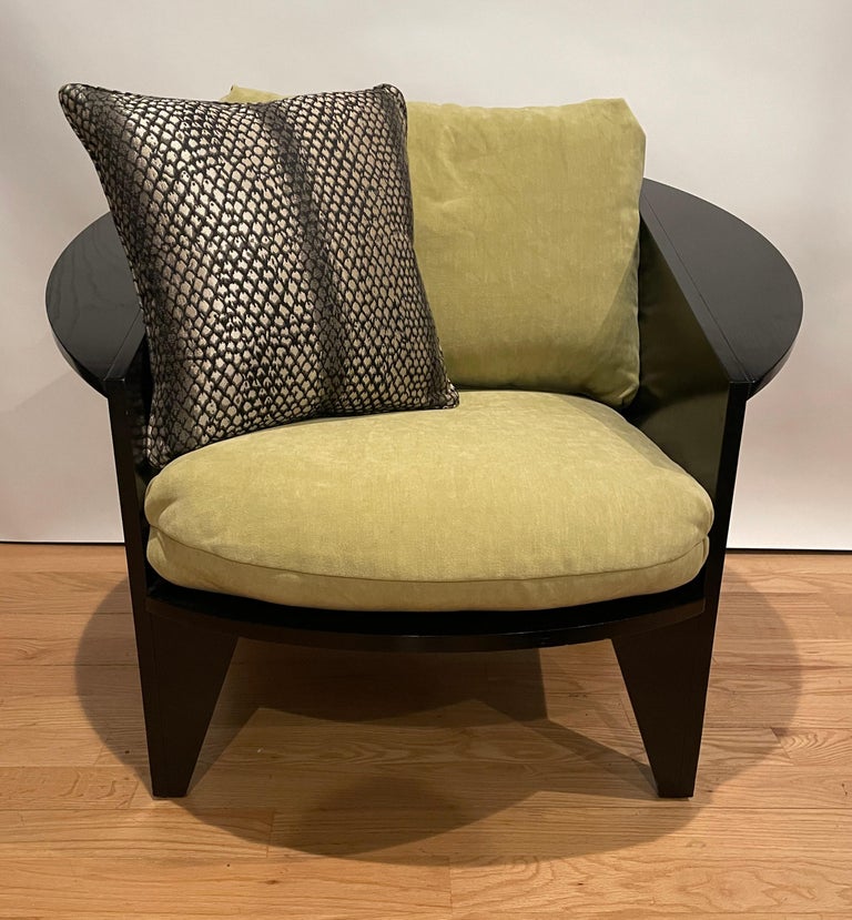 Pair of Ebonized Ash Circle Club Chairs For Sale at 1stDibs