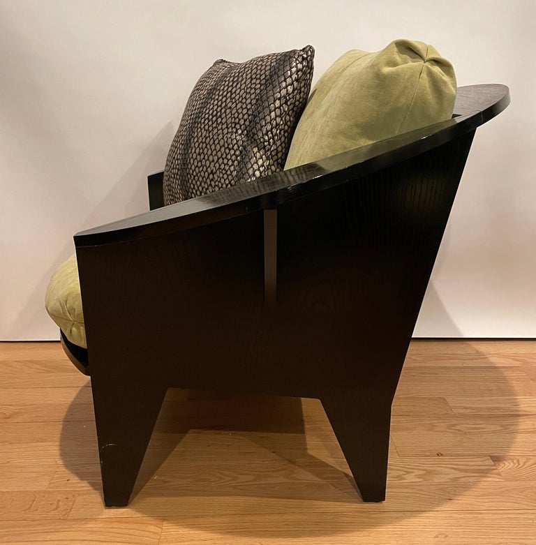 Pair of Ebonized Ash Circle Club Chairs For Sale at 1stDibs