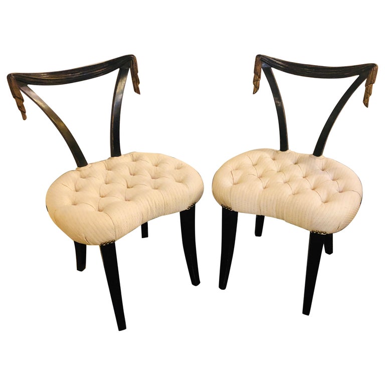 Pair of Ebonized Hollywood Regency Dorothy Draper Attributed Side ...