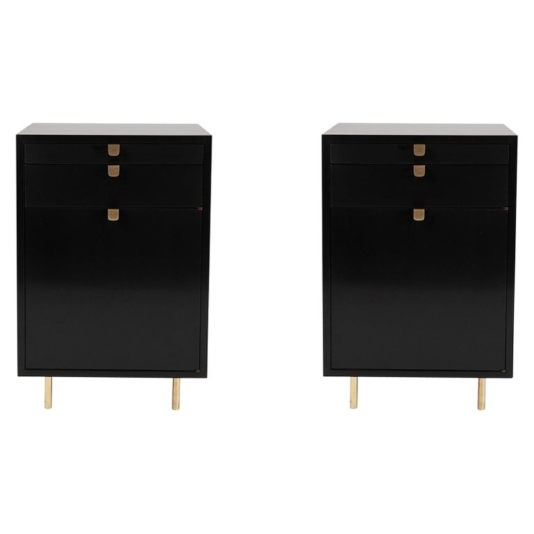 Pair of Ebonized and Solid Brass Night Stands at 1stDibs