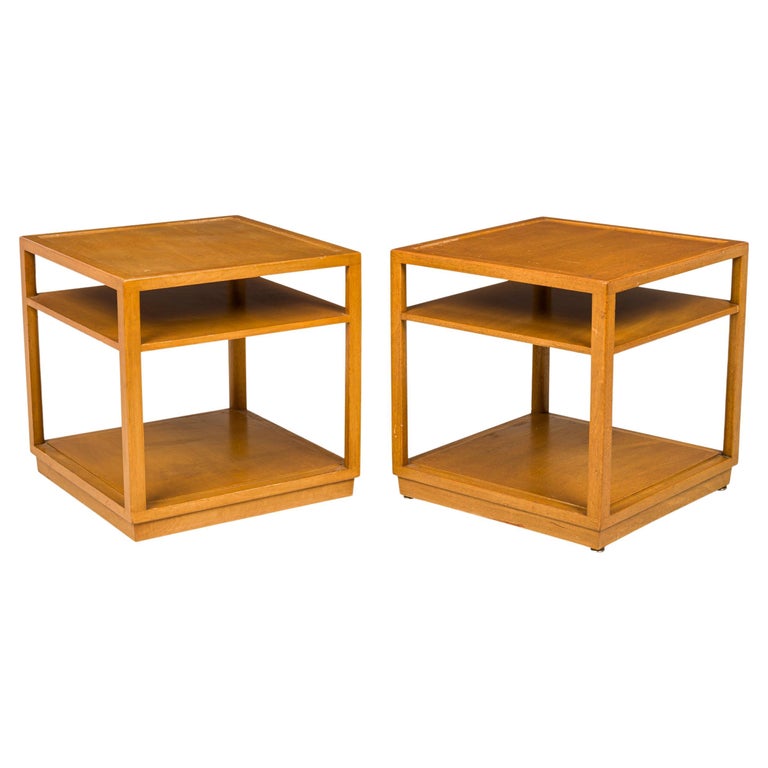 Pair of Edward Wormley for Dunbar Square Wooden Double Shelf End / Side ...