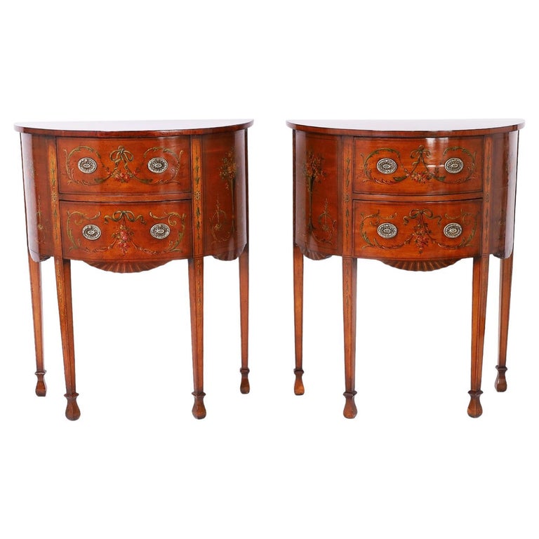 Pair of Edwardian or Adams Style Demi Lune Tables or Stands For Sale at ...