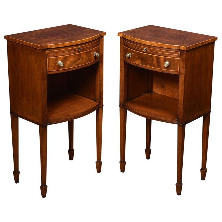 Pair of Edwardian String Inlaid Bedside Table at 1stDibs