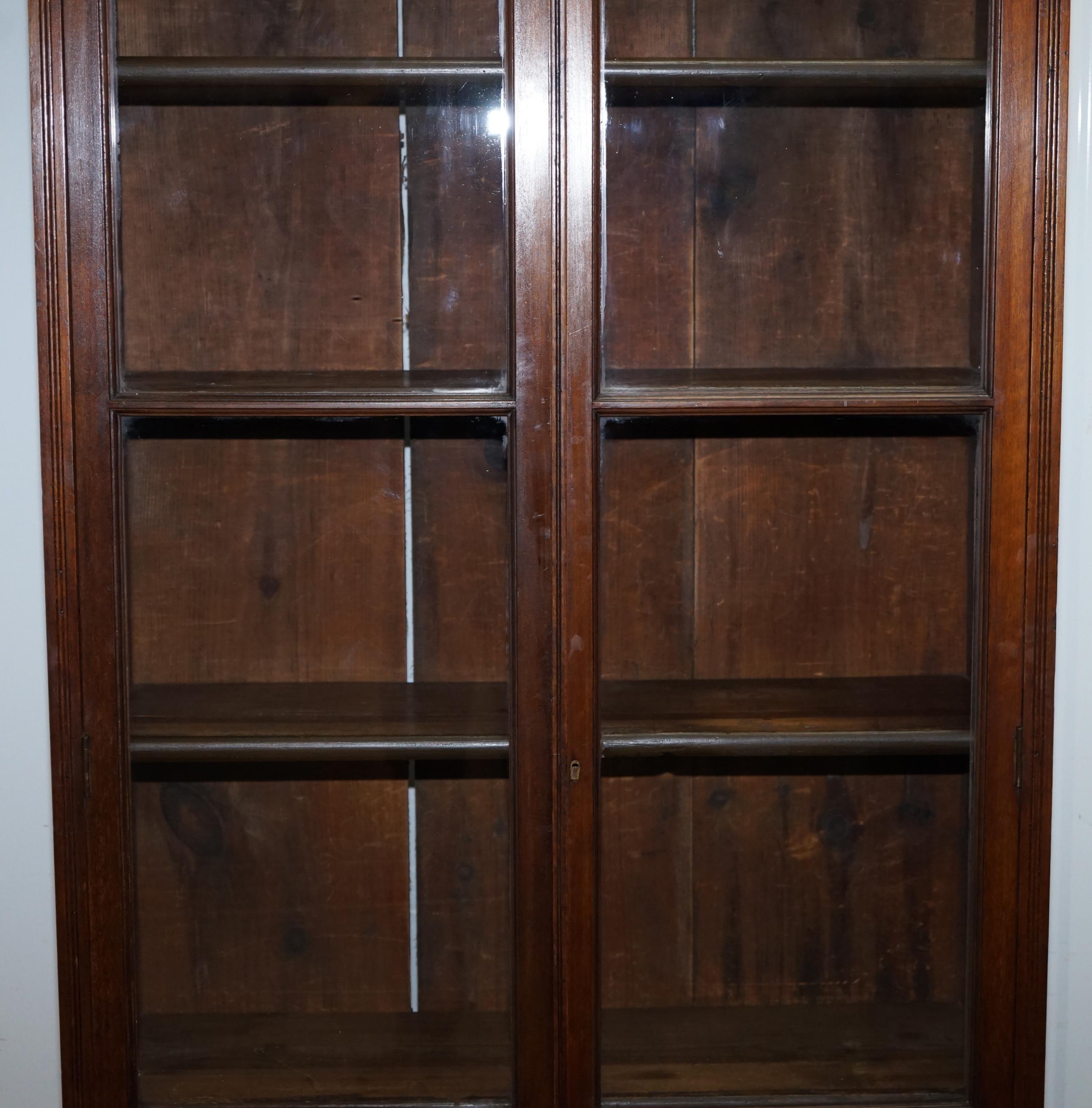 Pair of Edwardian Walnut Full Length Tall Library Exhibition Bookcases ...