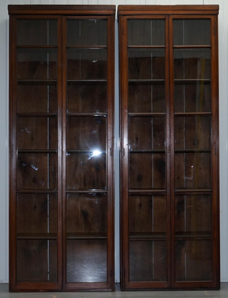 Pair of Edwardian Walnut Full Length Tall Library Exhibition Bookcases ...